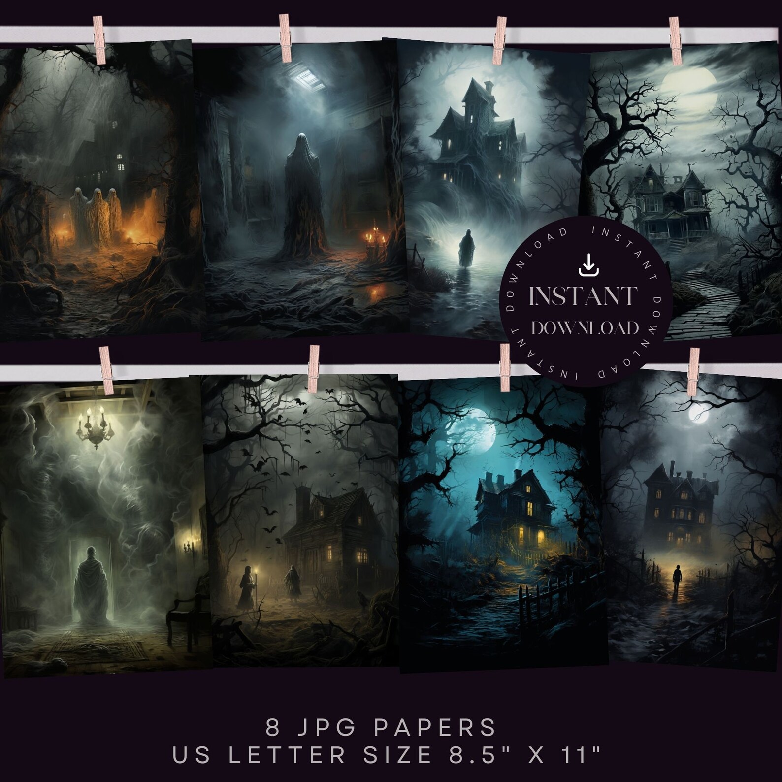 Haunted Digital Backdrops, Scary House Background, Halloween Ghost Junk ...