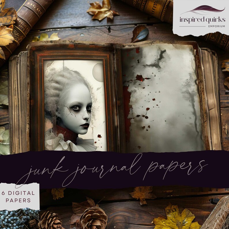 Horror Portraits Junk Journal, Halloween Pages 6 Digital Journal Pages ...
