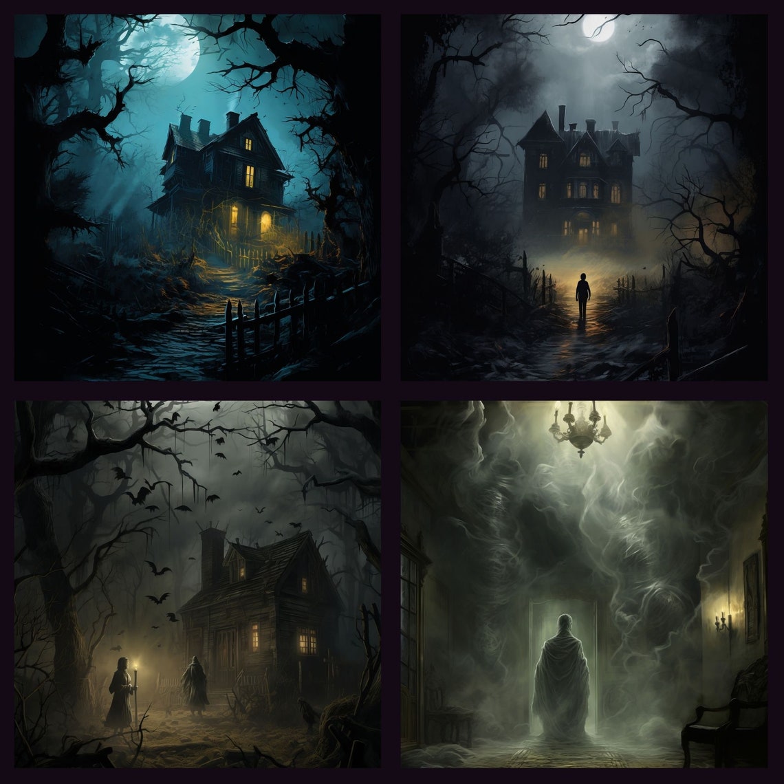 Haunted Digital Backdrops, Scary House Background, Halloween Ghost Junk ...