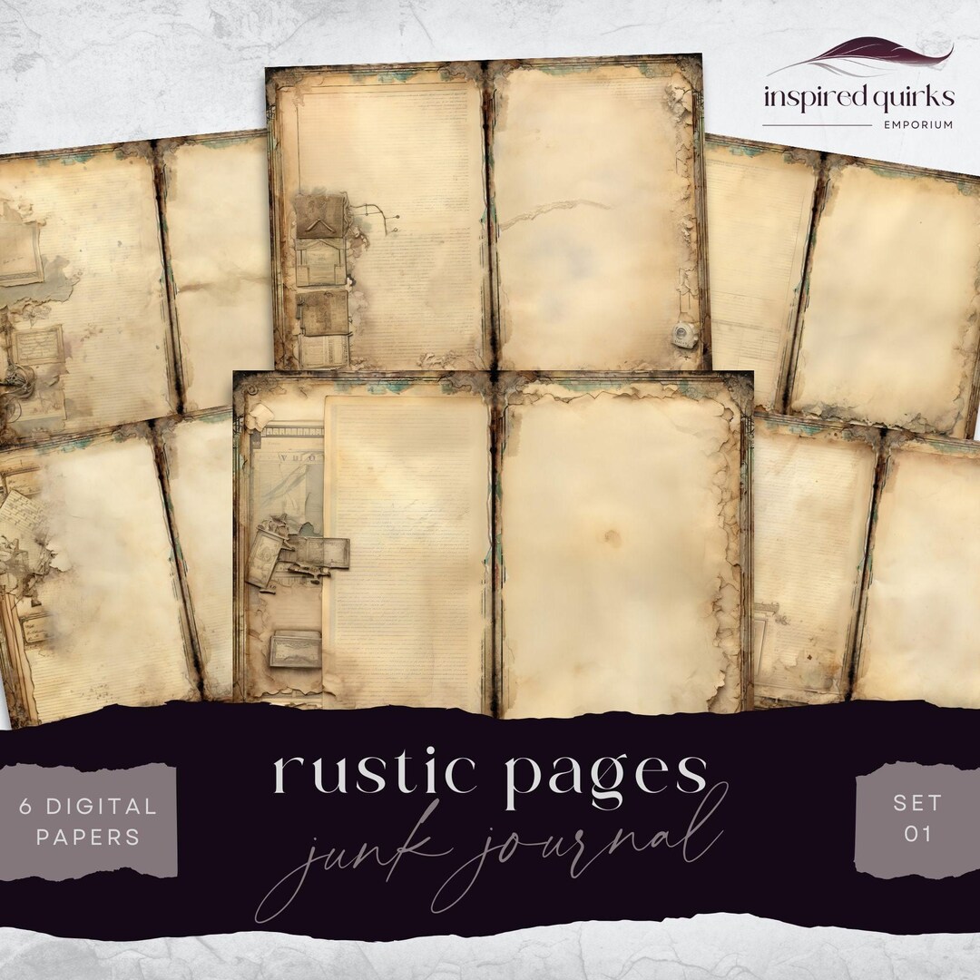 Vintage Worn Junk Journal Pages, Rustic Plain 6 Digital Journal Paper ...