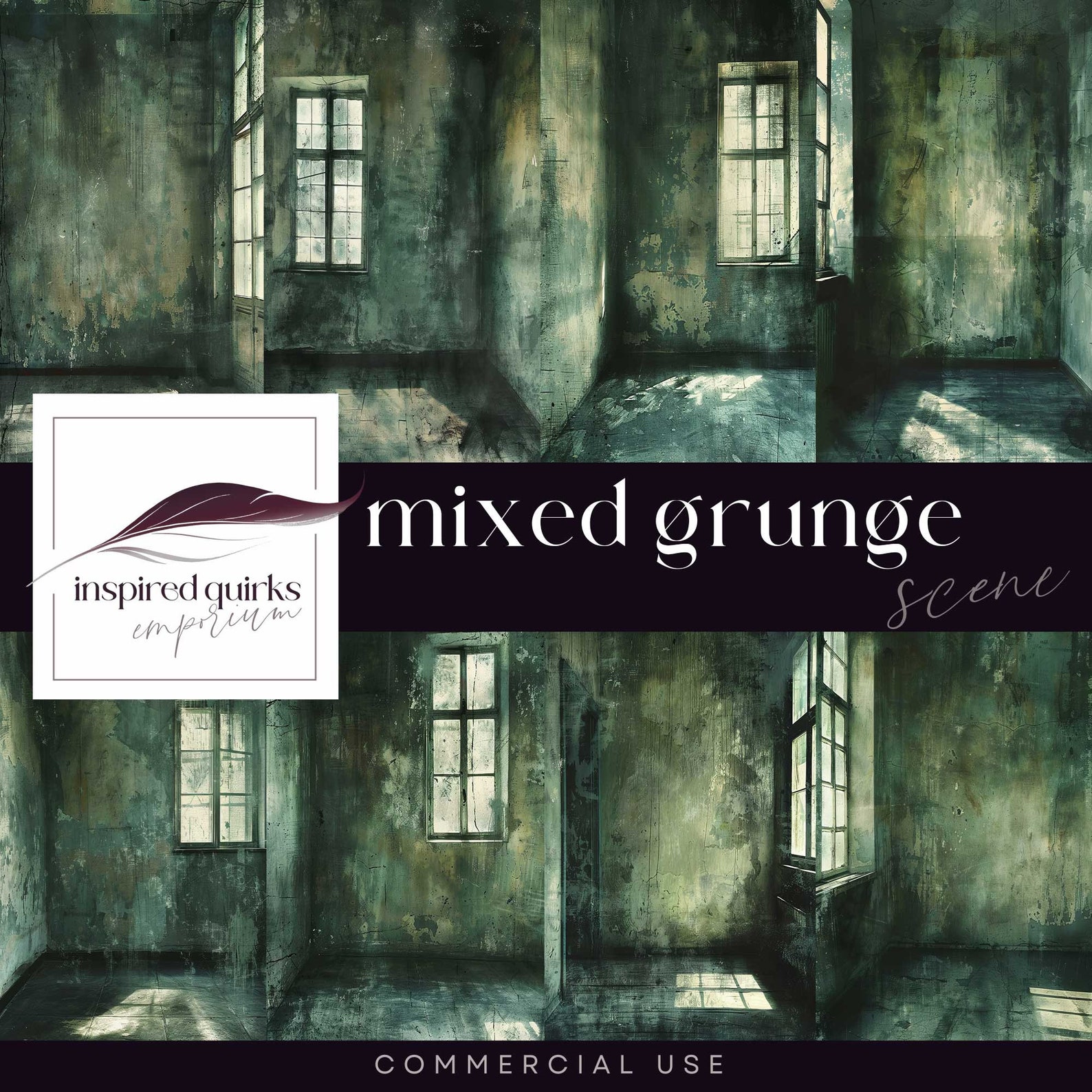 Green Grunge Studio Backdrop, Window Digital Background, Sunlight ...