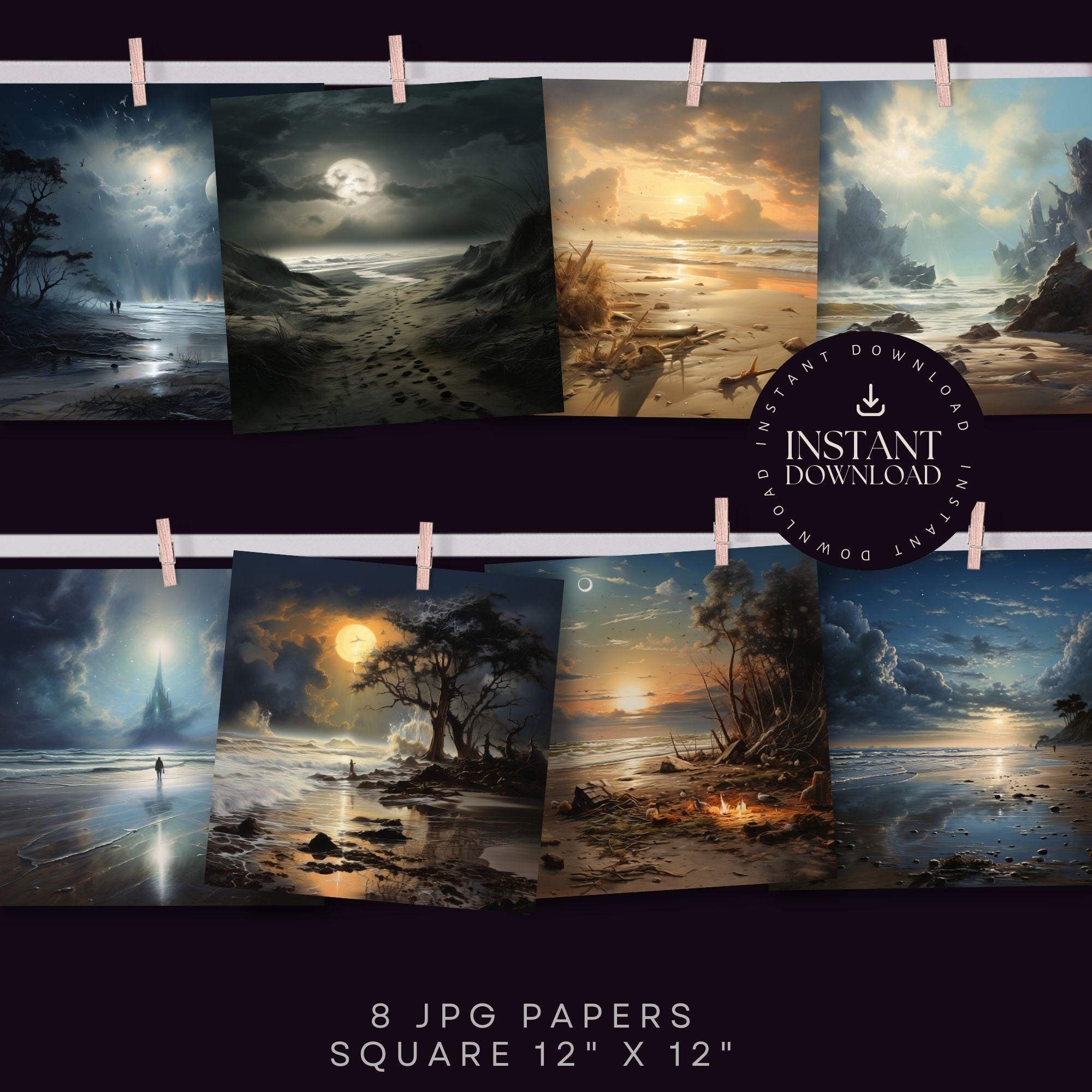 Beach Digital Background, Ocean Sunset Backdrops, Seaside Photo Scene ...