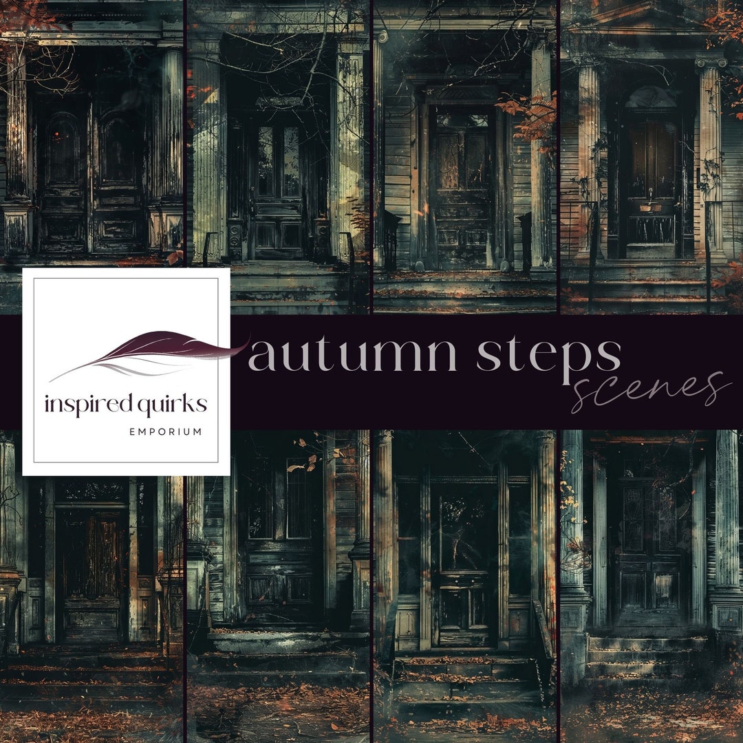 Autumn Steps Backdrop, Grunge House Digital Background, Rustic Overlay ...