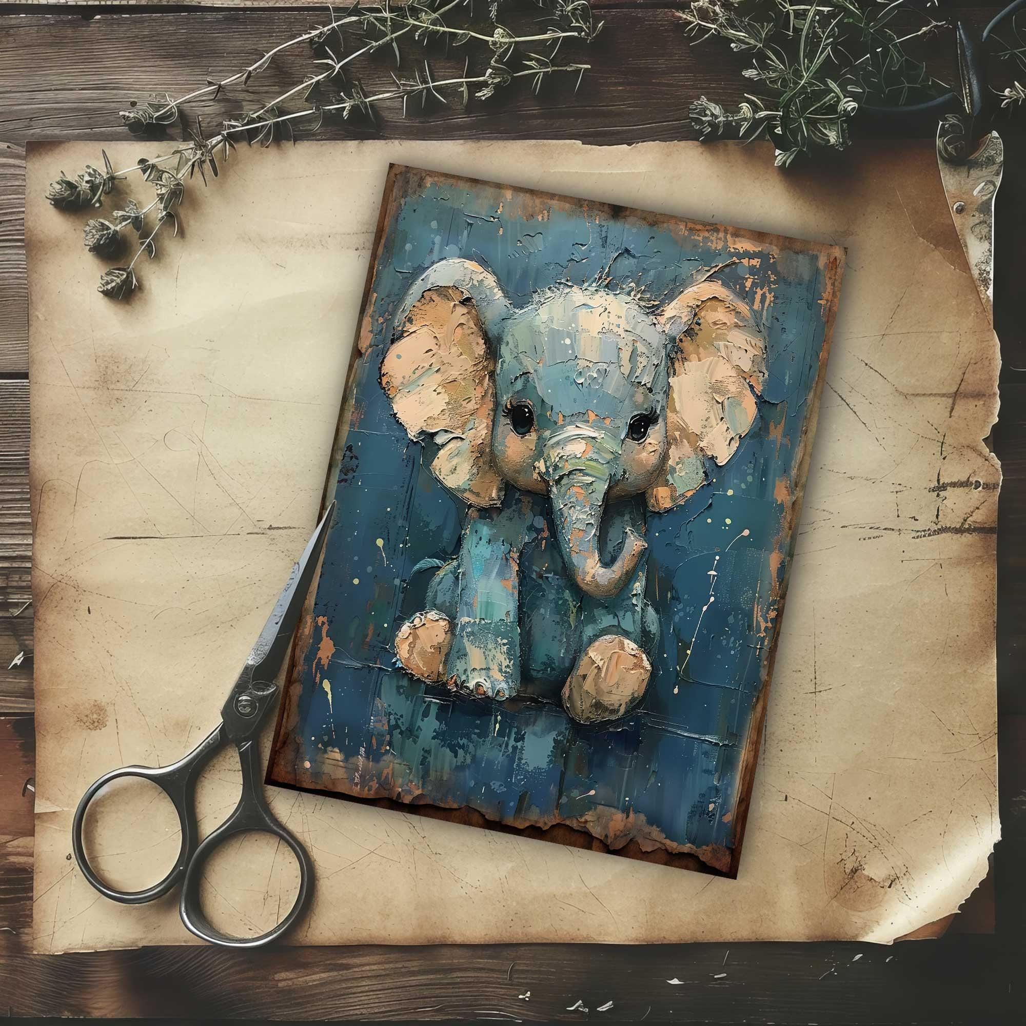 Blue Elephants Junk Journal Page, Cute Animal Backdrop, 6 Digital ...