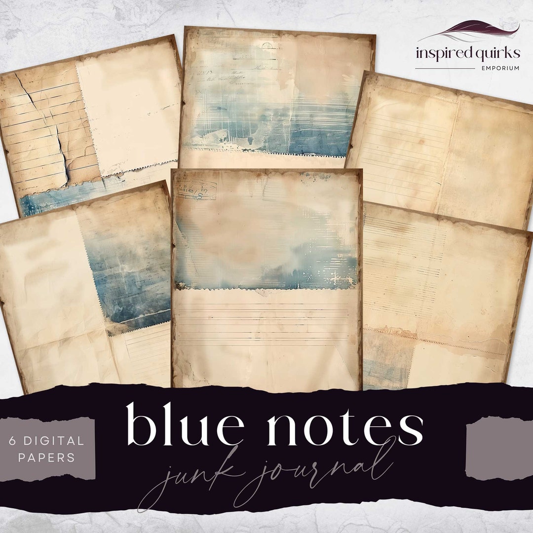 Blue Note Paper Junk Journal, Stationery Pages, 6 Digital Journal Paper ...