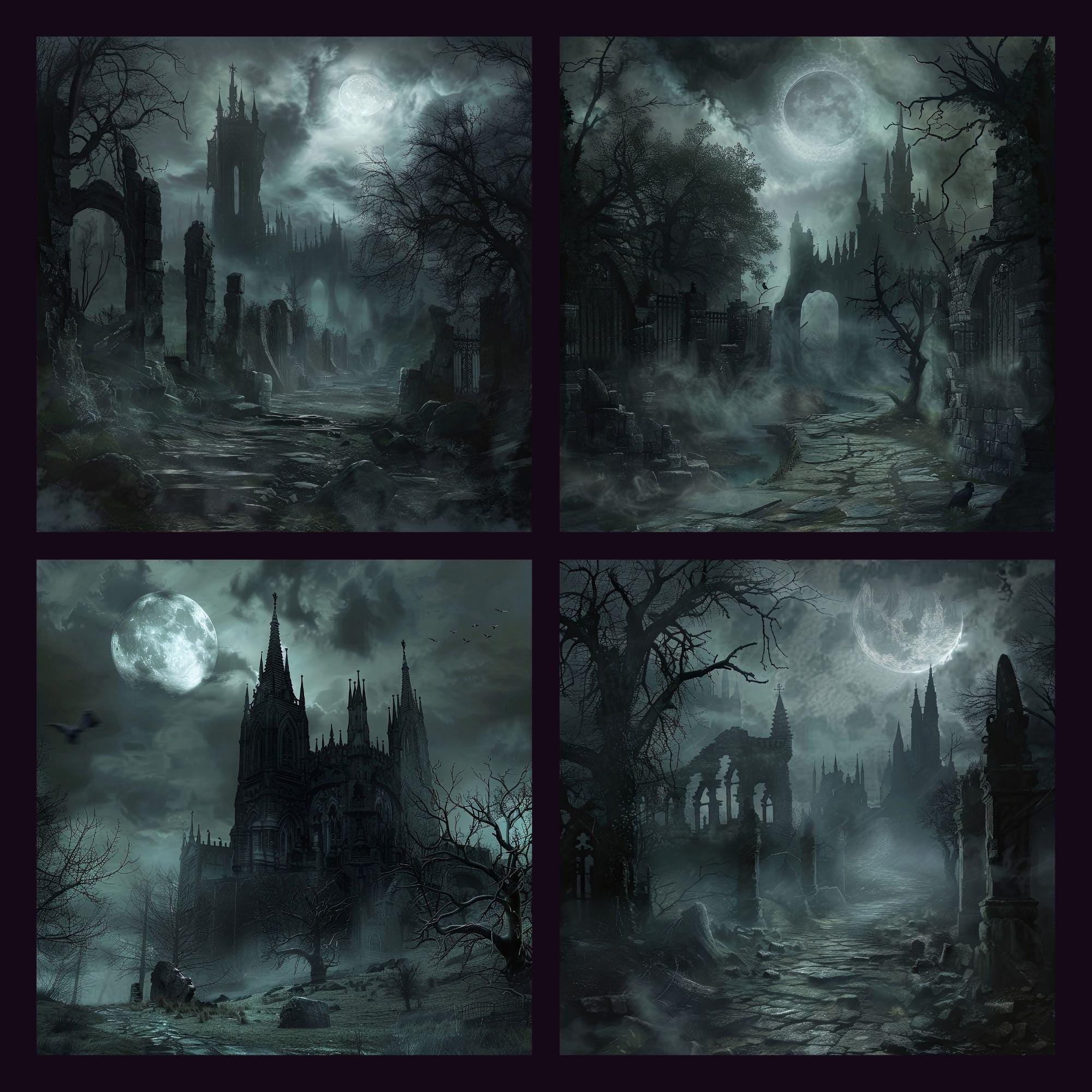 Spooky Backdrop, Dark Castle Scene Background, Illustrative Midnight ...
