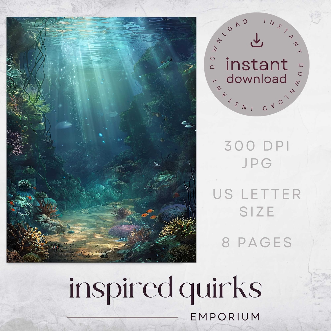 Under Sea Digital Backdrop, Ocean Theme Background, Underwater Overlay ...