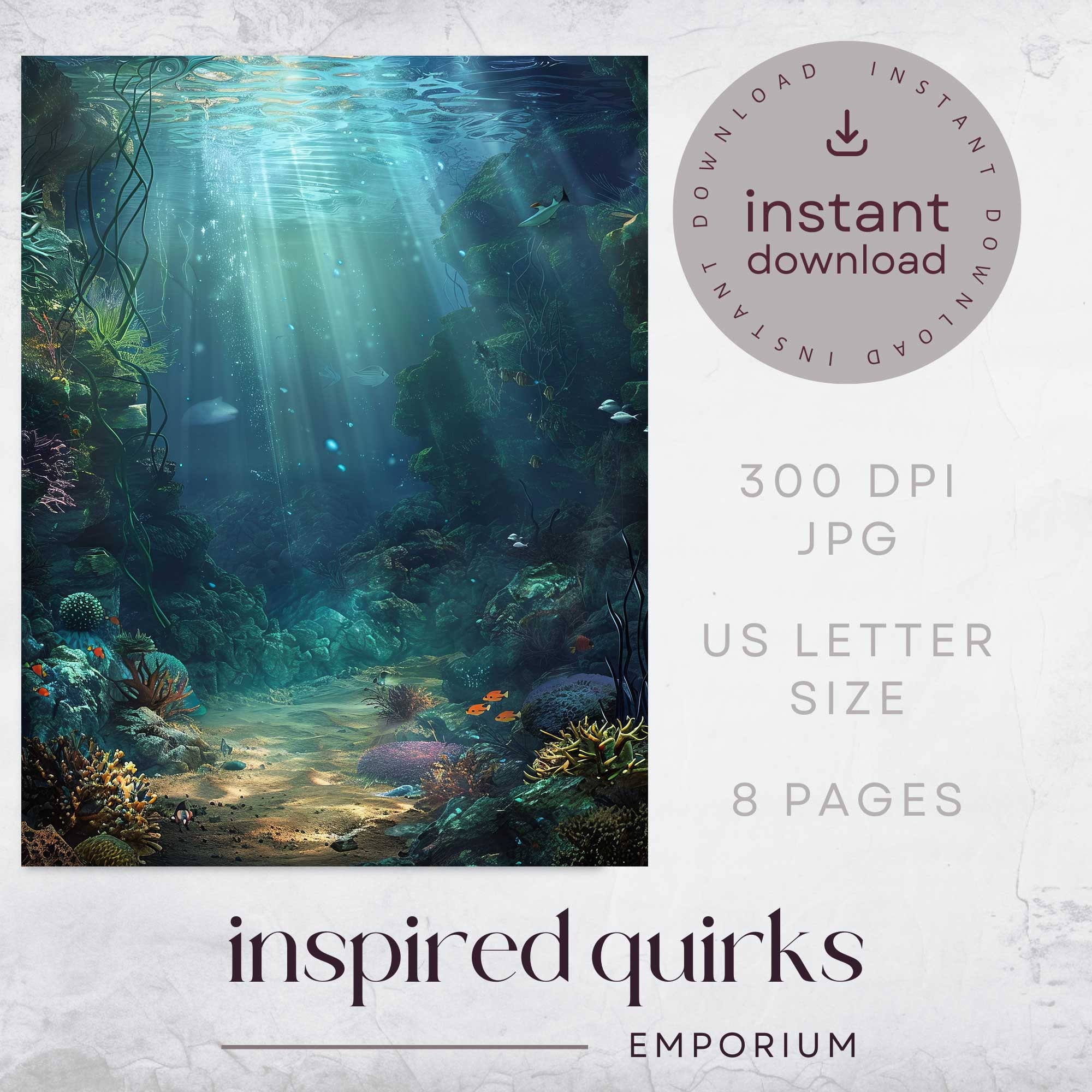 Under Sea Digital Backdrop, Ocean Theme Background, Underwater Overlay ...