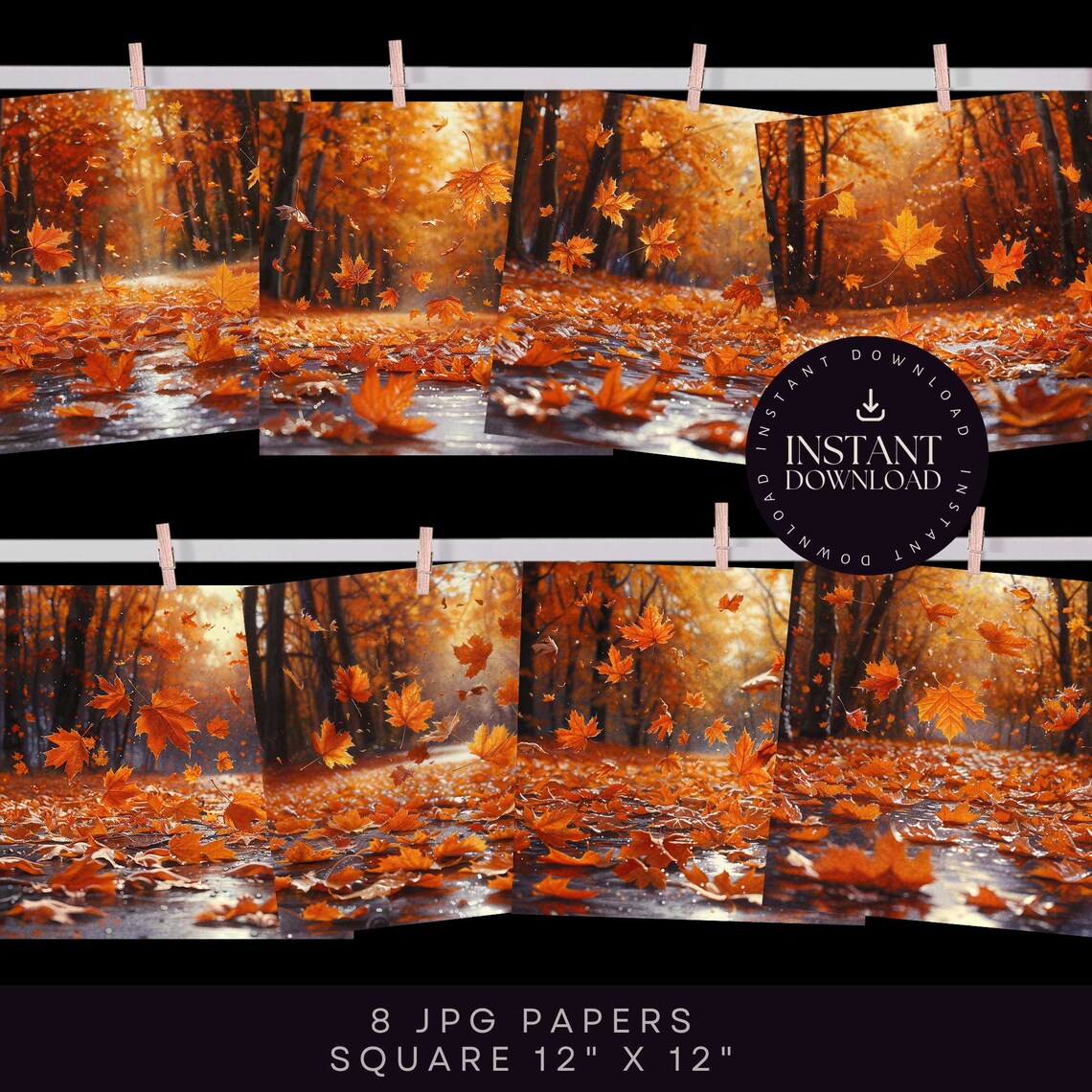 Autumn Forest Scene Backdrop, Orange Leaves Digital Background, Nature ...