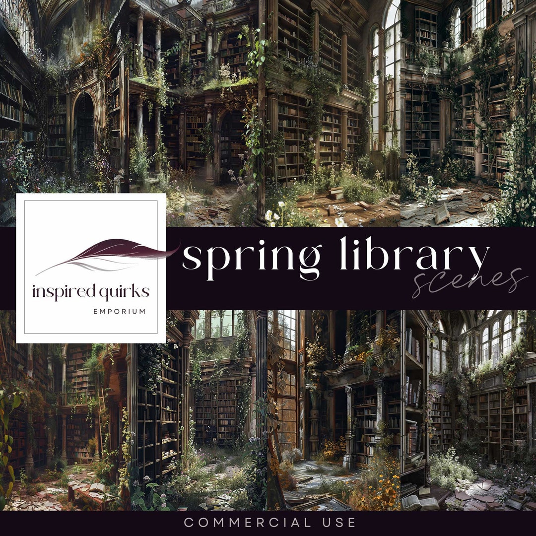Spring Library Digital Backdrop, Bookcase Background, Bookish Overlay ...