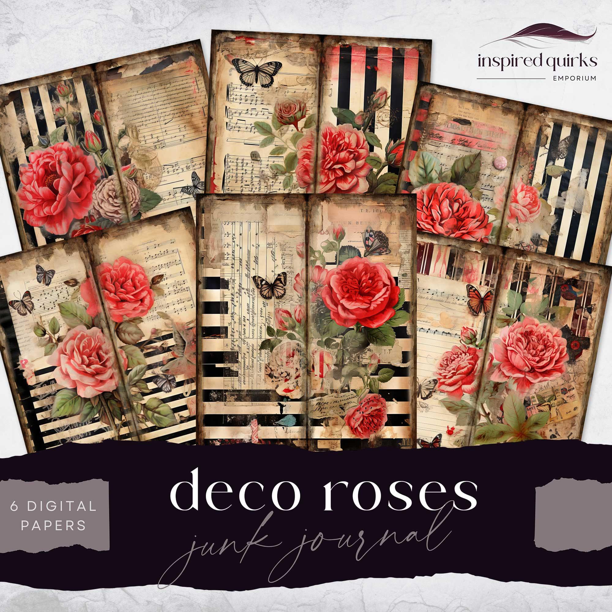 Tall and Skinny Junk Journal Printables, Art Deco Rose Papers, Digital ...