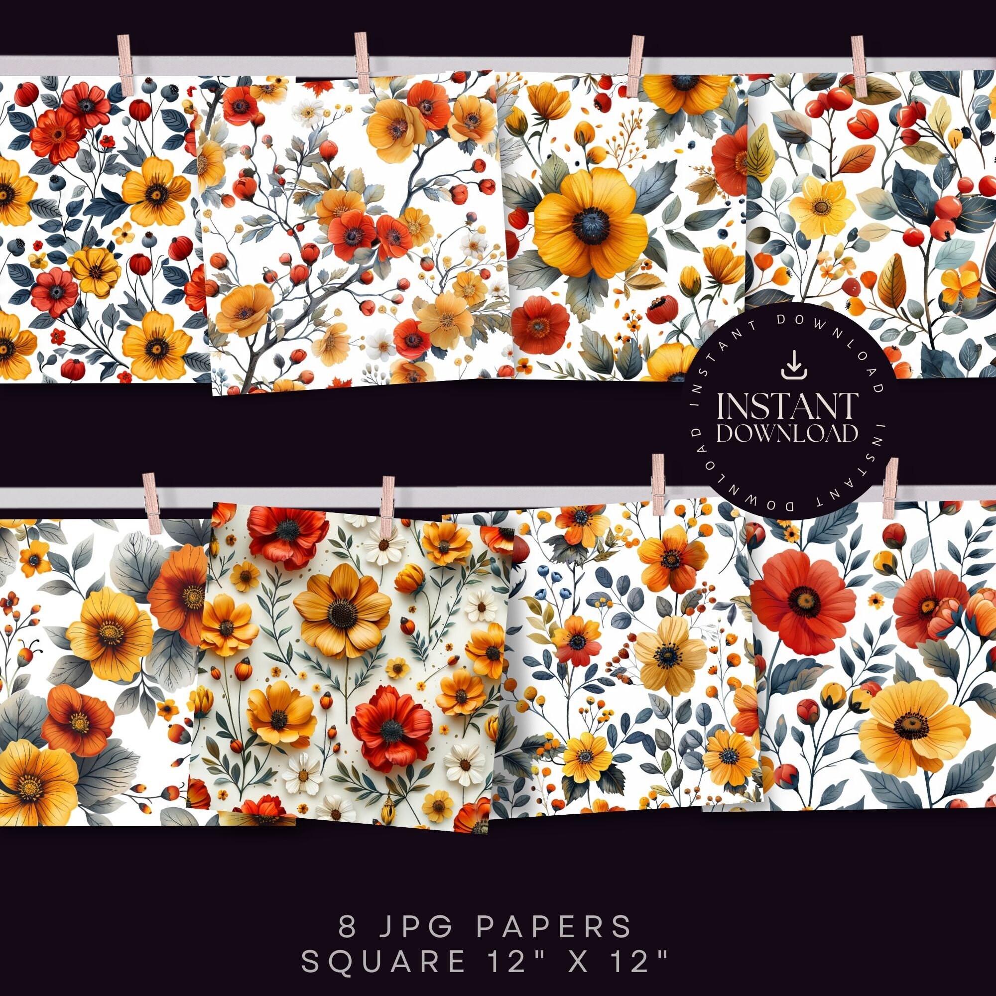 Fall Flower Background Textures, Floral Overlays, Digital Download ...
