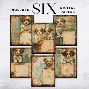 Sweet Puppy Junk Journal, Cute Dog Digital Paper, 6 Digital Journal ...