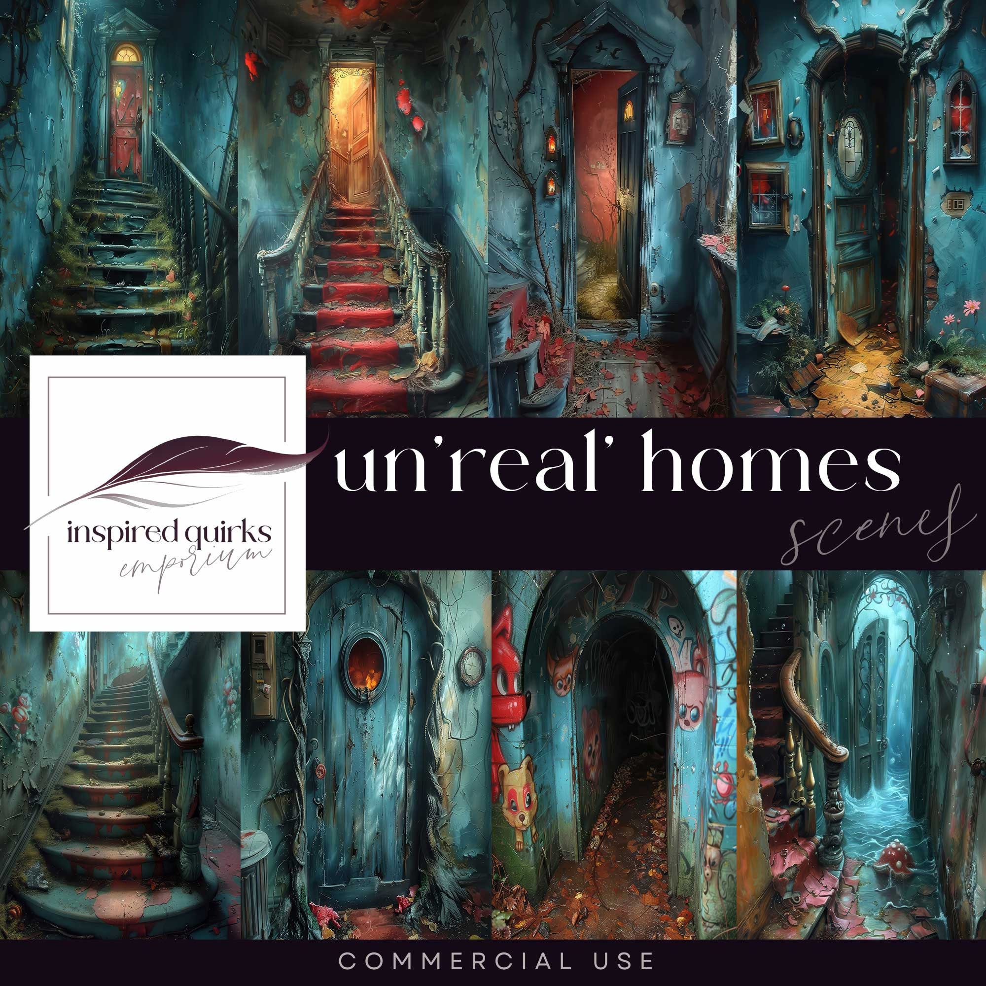 Quirky Home Backdrop, Magical Stairs Background, Bright Houses ...