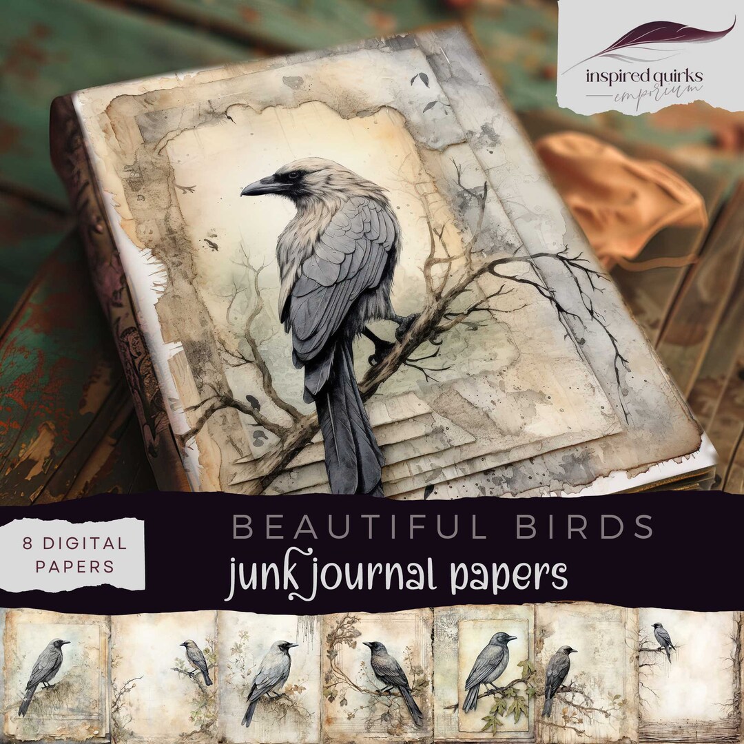 Birds Junk Journal, Vintage Birds Digital Journal Paper, Shabby Chic ...