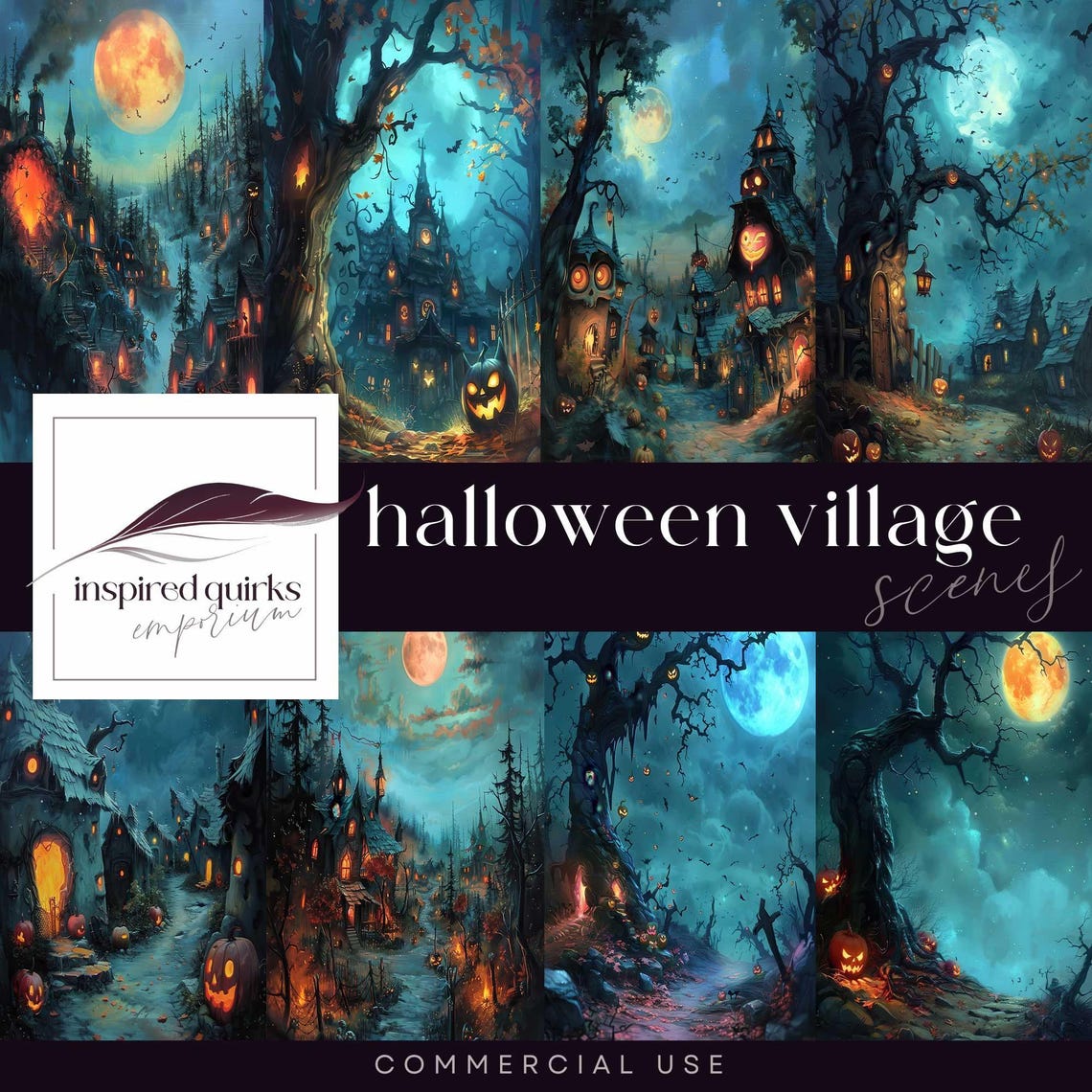 Spooky Halloween Village Digital Backdrop, Halloween Forest Junk ...