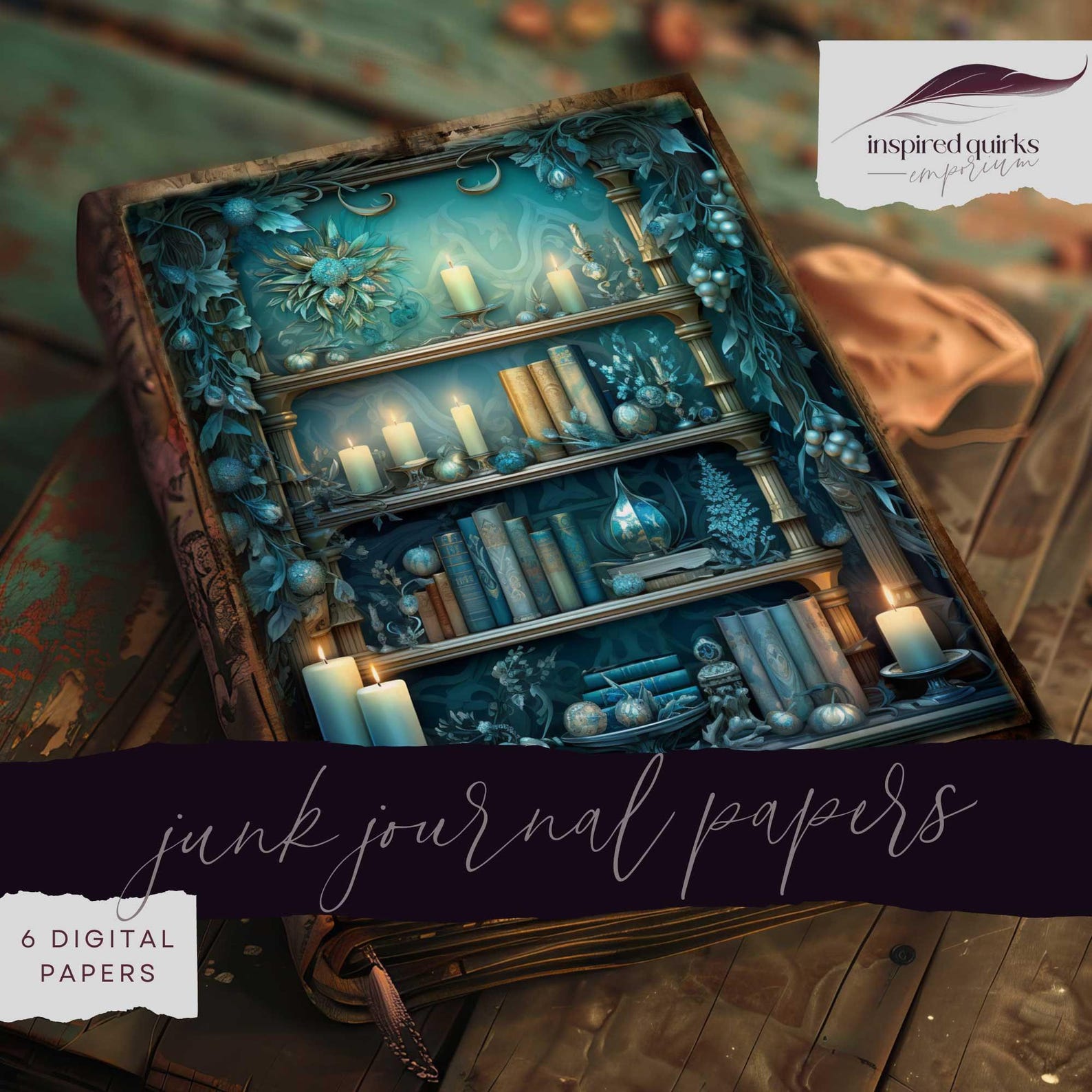 Bookshelf Junk Journaling, Vintage Book Piles, 6 Digital Journal Paper ...
