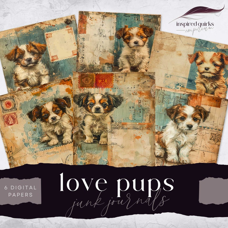 Puppy Love Junk Journal, Cute Dog Digital Paper, 6 Digital Journal Page ...