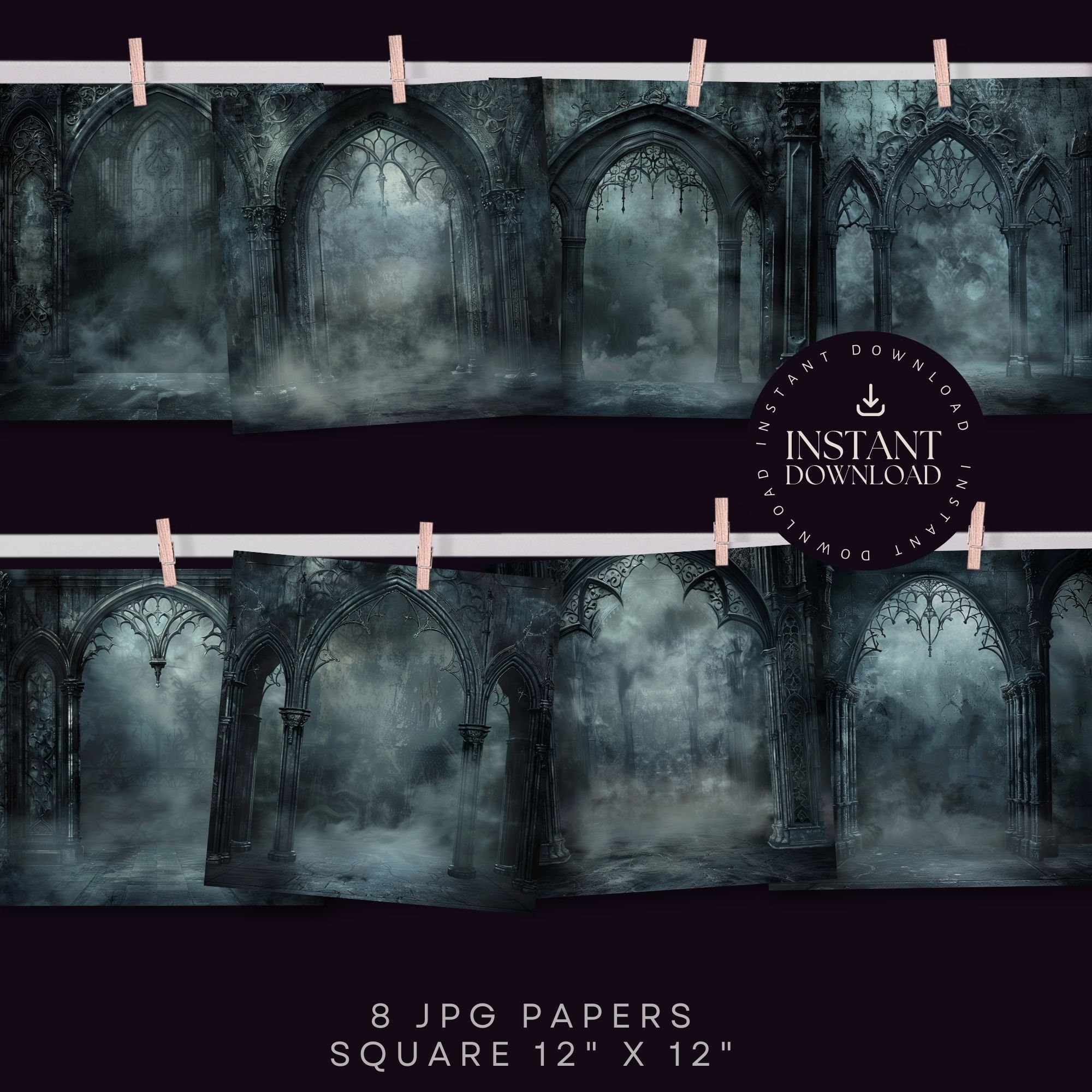 Gothic Arches Backdrop, Dark Castle Background, Spooky Midnight Overlay ...