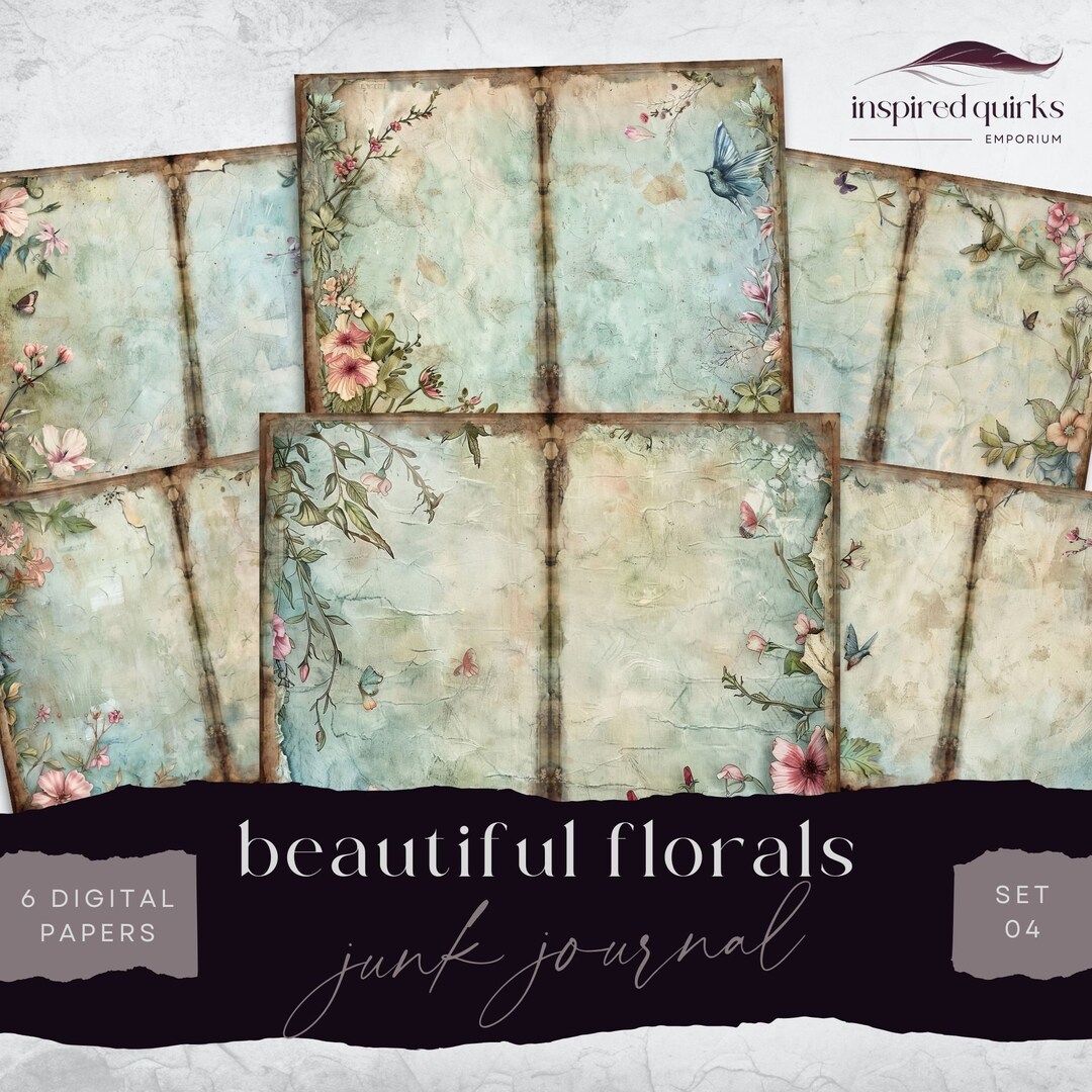 Flower Border Junk Journal Pages, Vintage Floral 6 Digital Journal ...