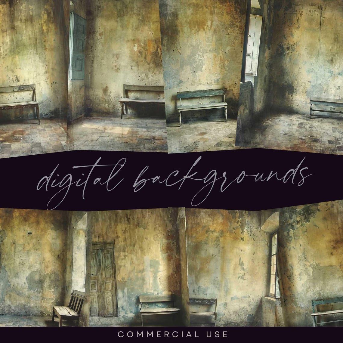 Grunge Bench Studio Backdrop, House Digital Background, Sunlight ...