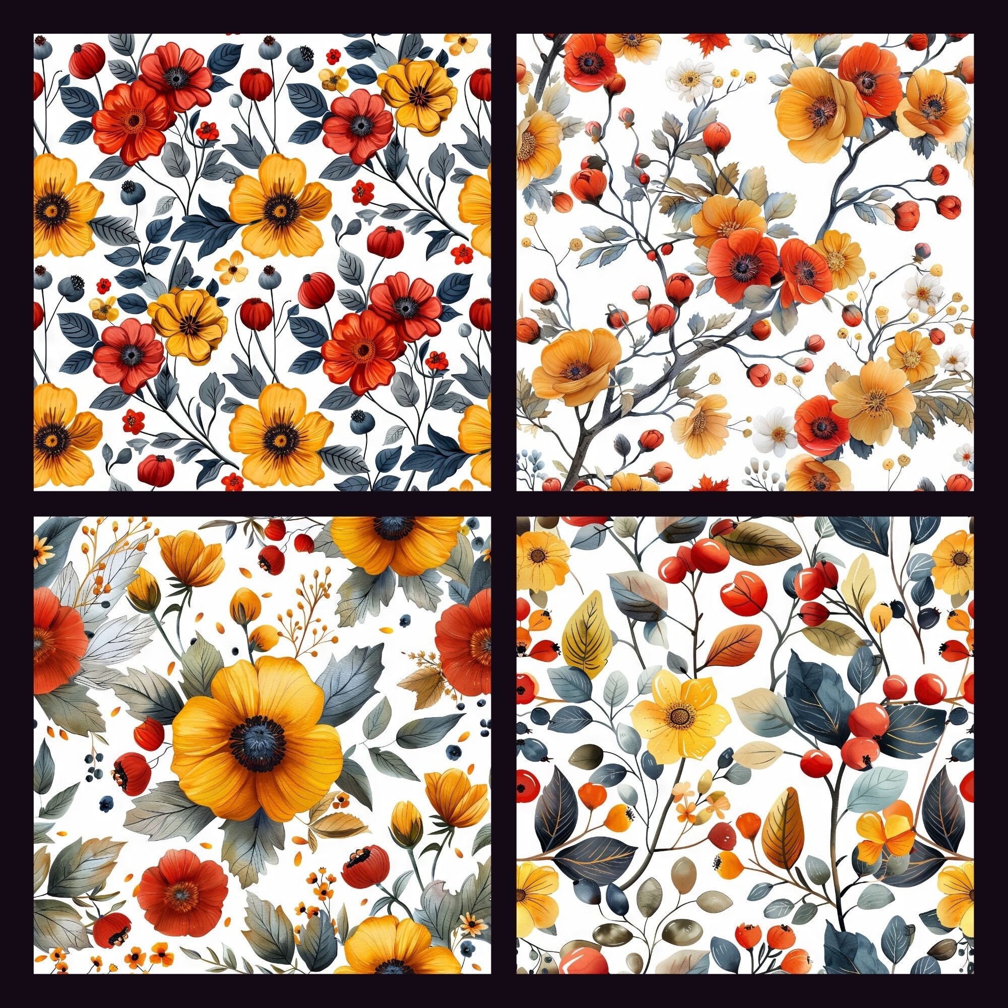 Fall Flower Background Textures, Floral Overlays, Digital Download ...