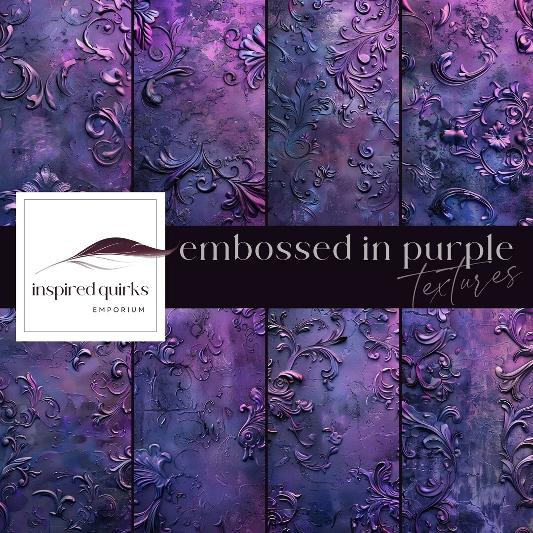 Purple Embossed Filigree Textures, Decorated Wall Background, Digital ...