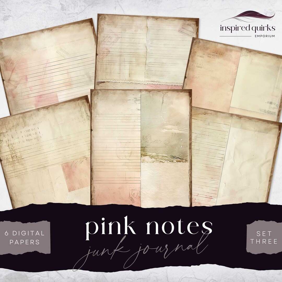 Pastel Note Paper Junk Journal, Stationery Pages, 6 Digital Journal ...