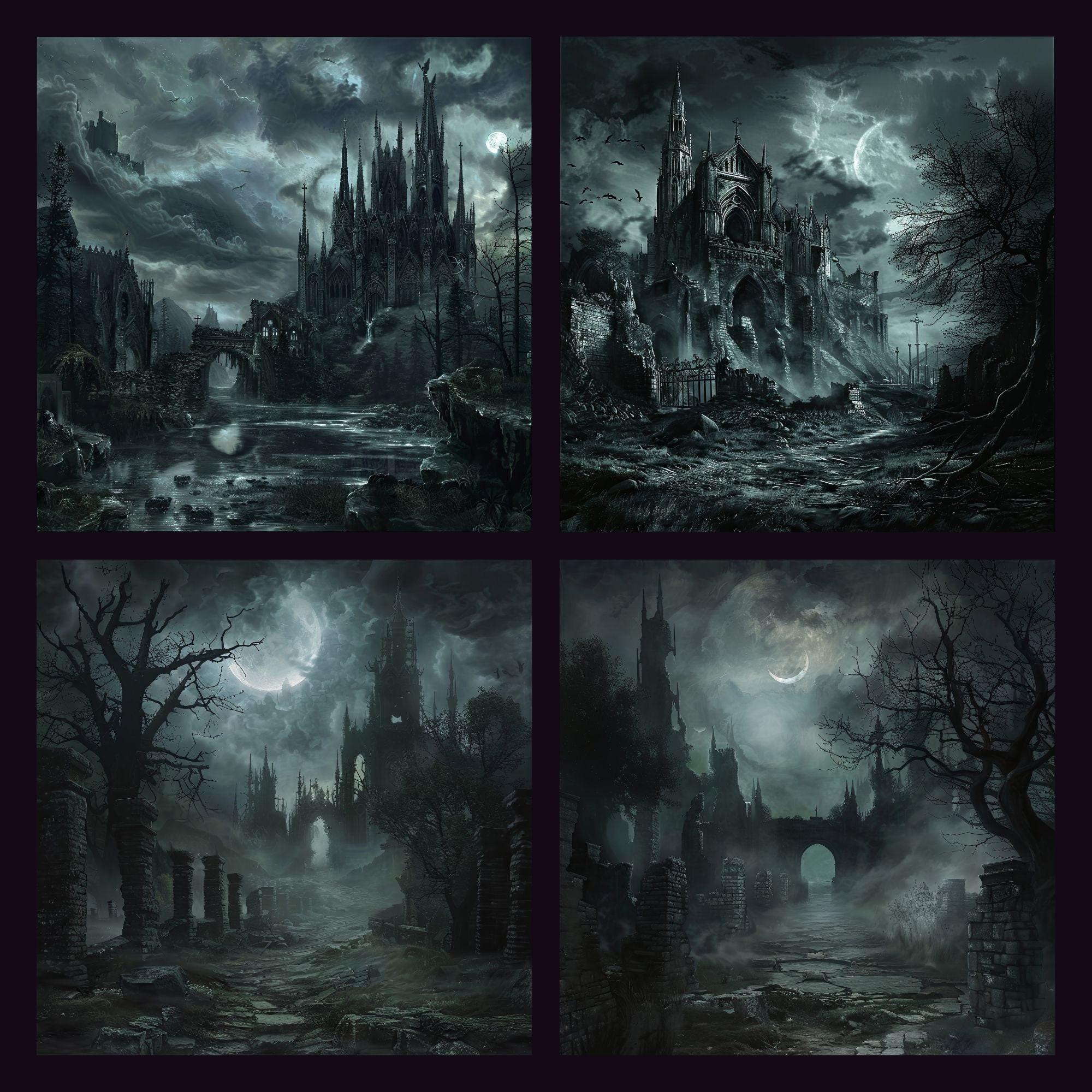 Spooky Backdrop, Dark Castle Scene Background, Illustrative Midnight ...