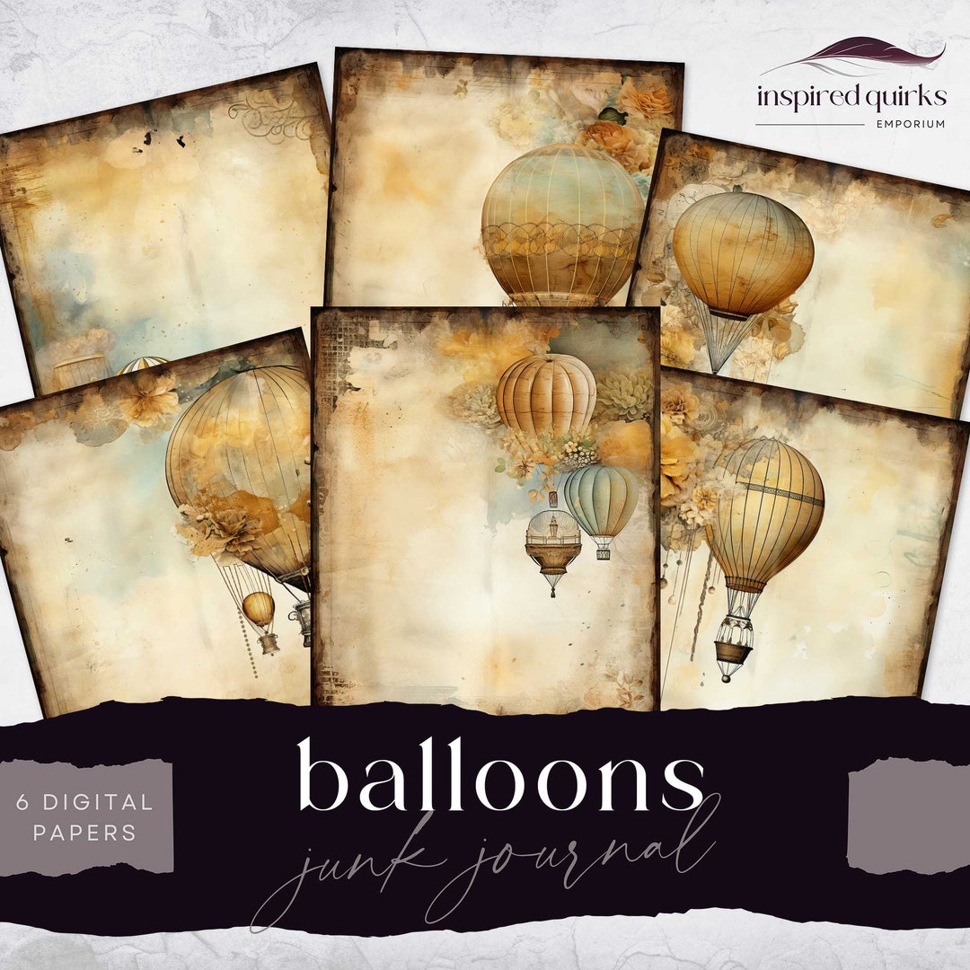 Hot Air Balloon Junk Journal, Vintage Skies Pages, 6 Digital Journal ...