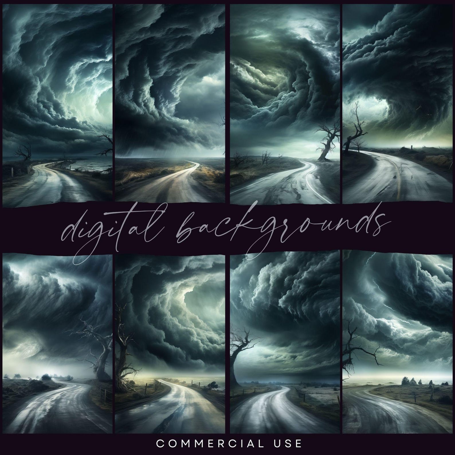 Stormy Digital Backdrop, Deserted Highway Scene Background, Artist ...