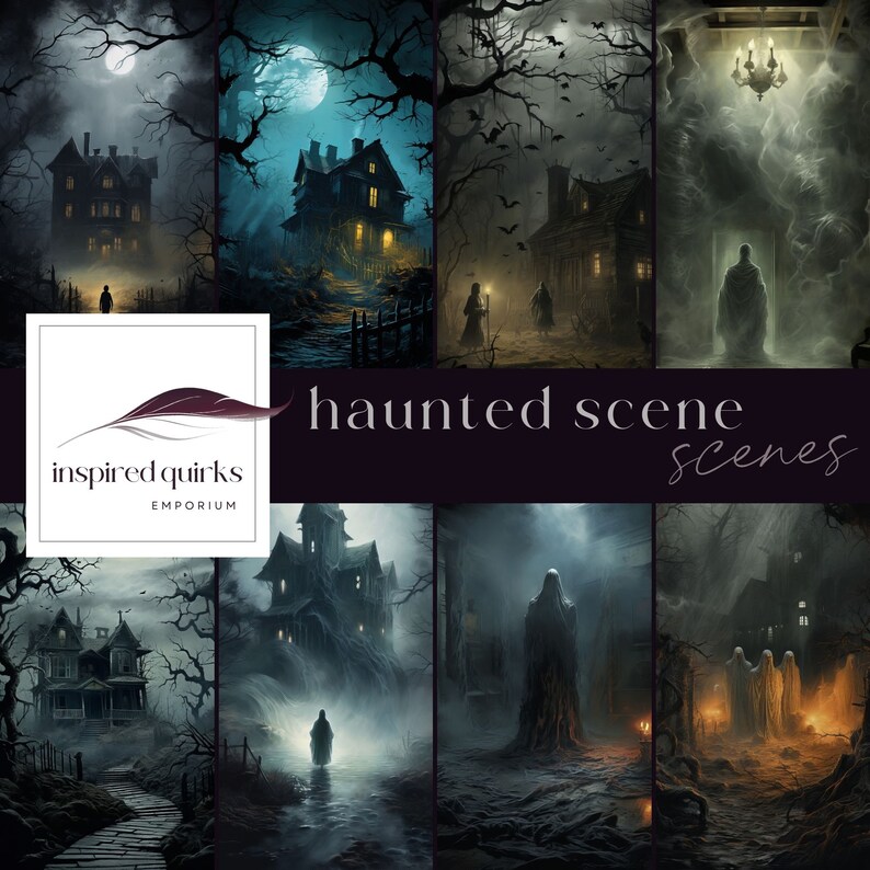 Haunted Digital Backdrops, Scary House Background, Halloween Ghost Junk Journal Pages, Spooky ...