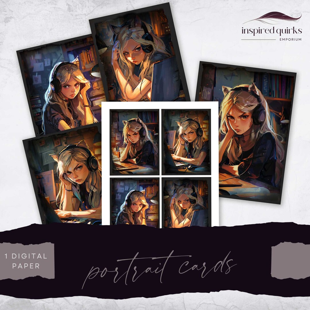 Geeky Gamer Girl Junk Journal Card Pack, Computer Cosplay Ephemera ...