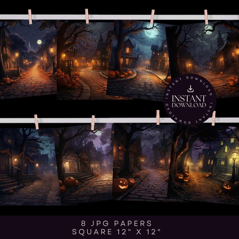 Halloween Village Backdrop, Haunted House Scene, Halloween Pumpkins ...
