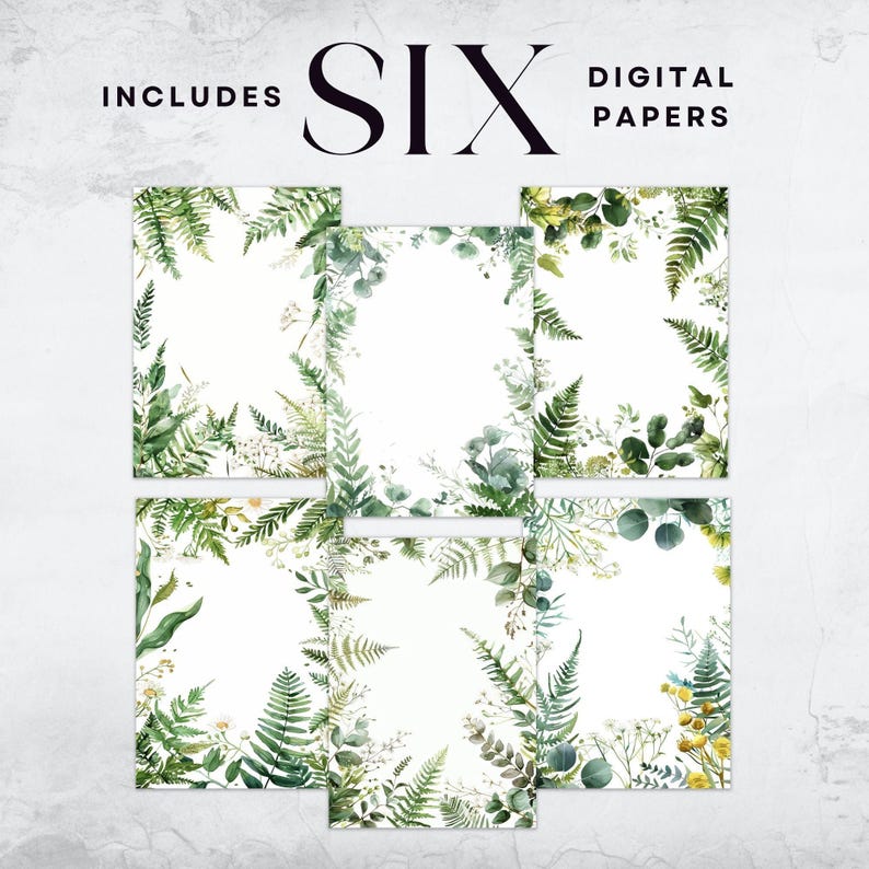 Greenery Border Pages Digital Paper, Forest Leaves Frame, Junk Journal ...