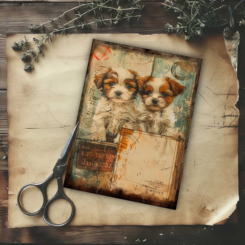 Sweet Puppy Junk Journal, Cute Dog Digital Paper, 6 Digital Journal ...