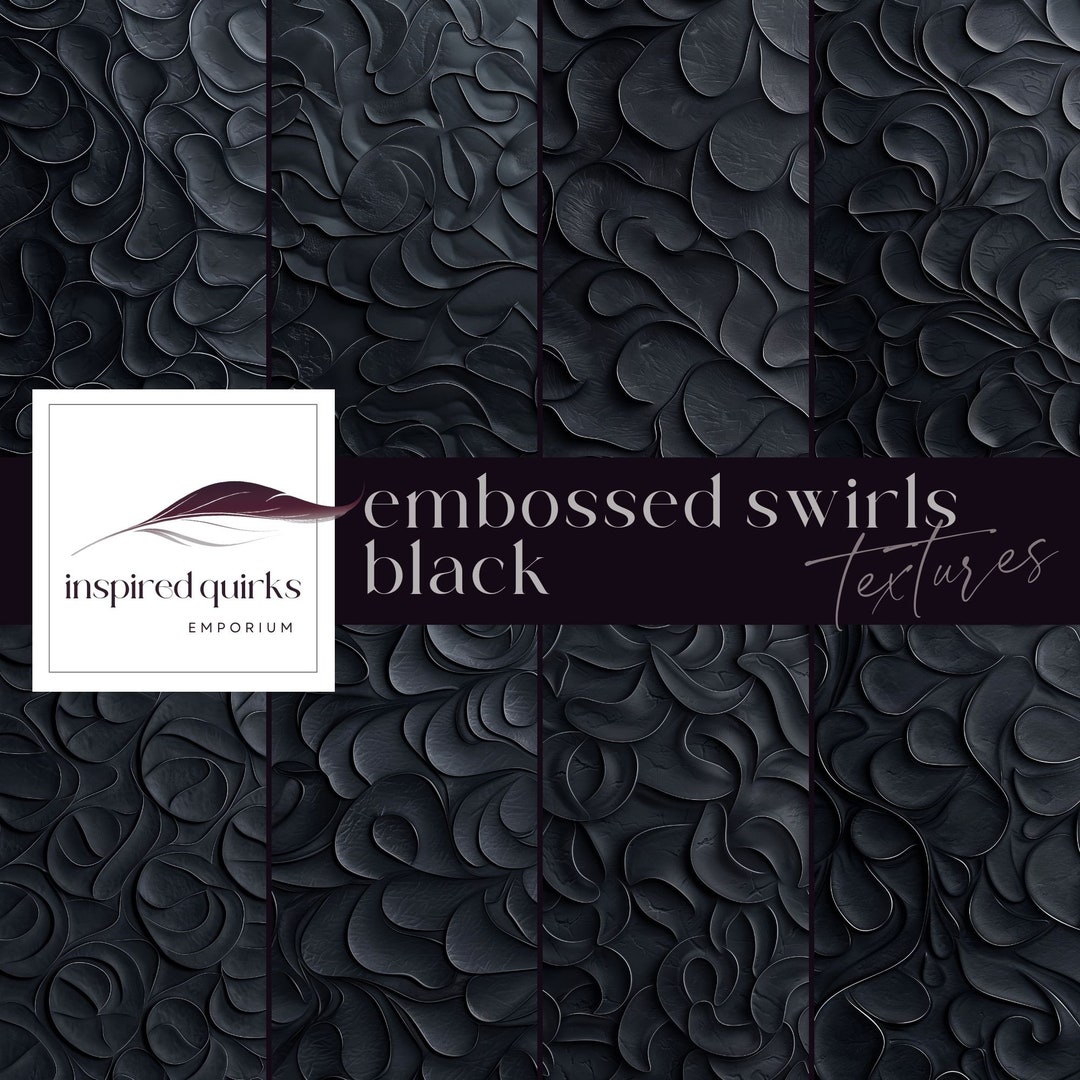 Black Embossed Swirls Textures, Spiral Papers, Digital Goth Wedding ...