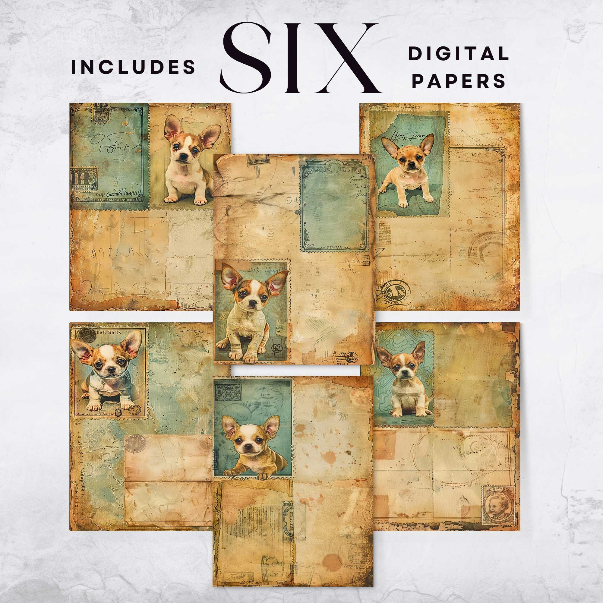 Cute Puppy Junk Journal, Little Dog Digital Paper, 6 Digital Journal ...