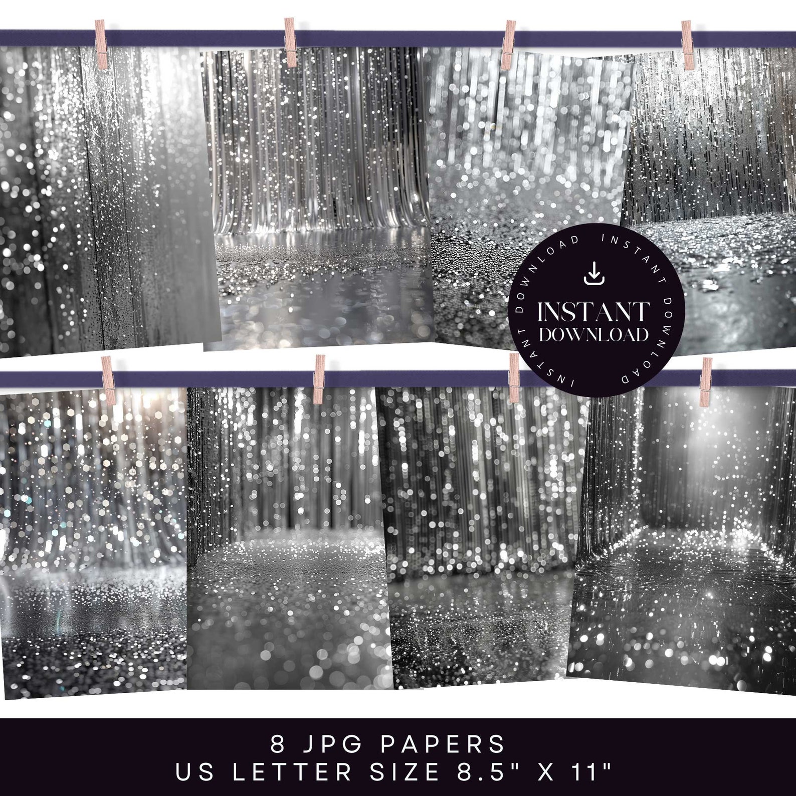 Silver Foil Backdrop, Silver Sparkles Digital Background, Sequin ...
