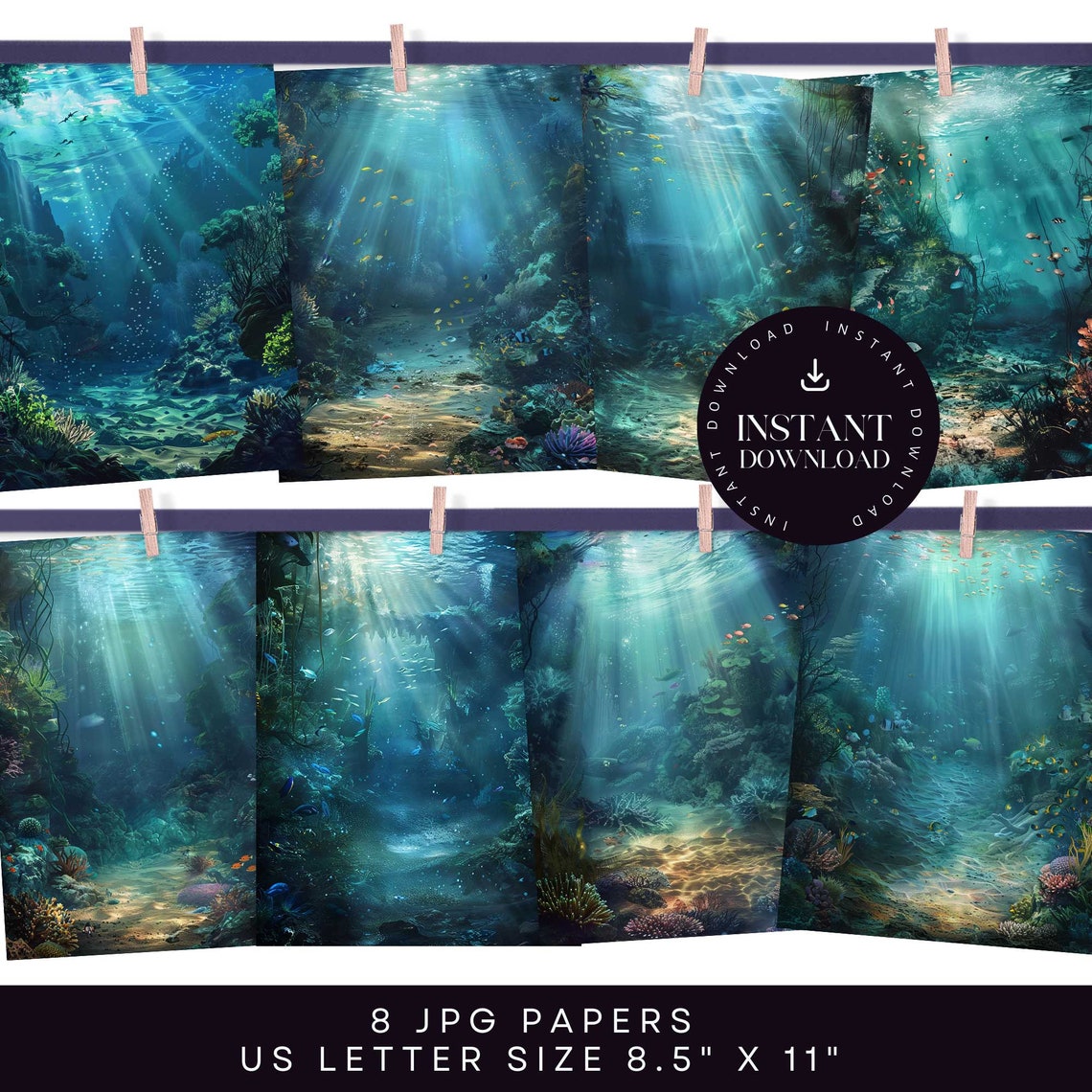 Under Sea Digital Backdrop, Ocean Theme Background, Underwater Overlay ...