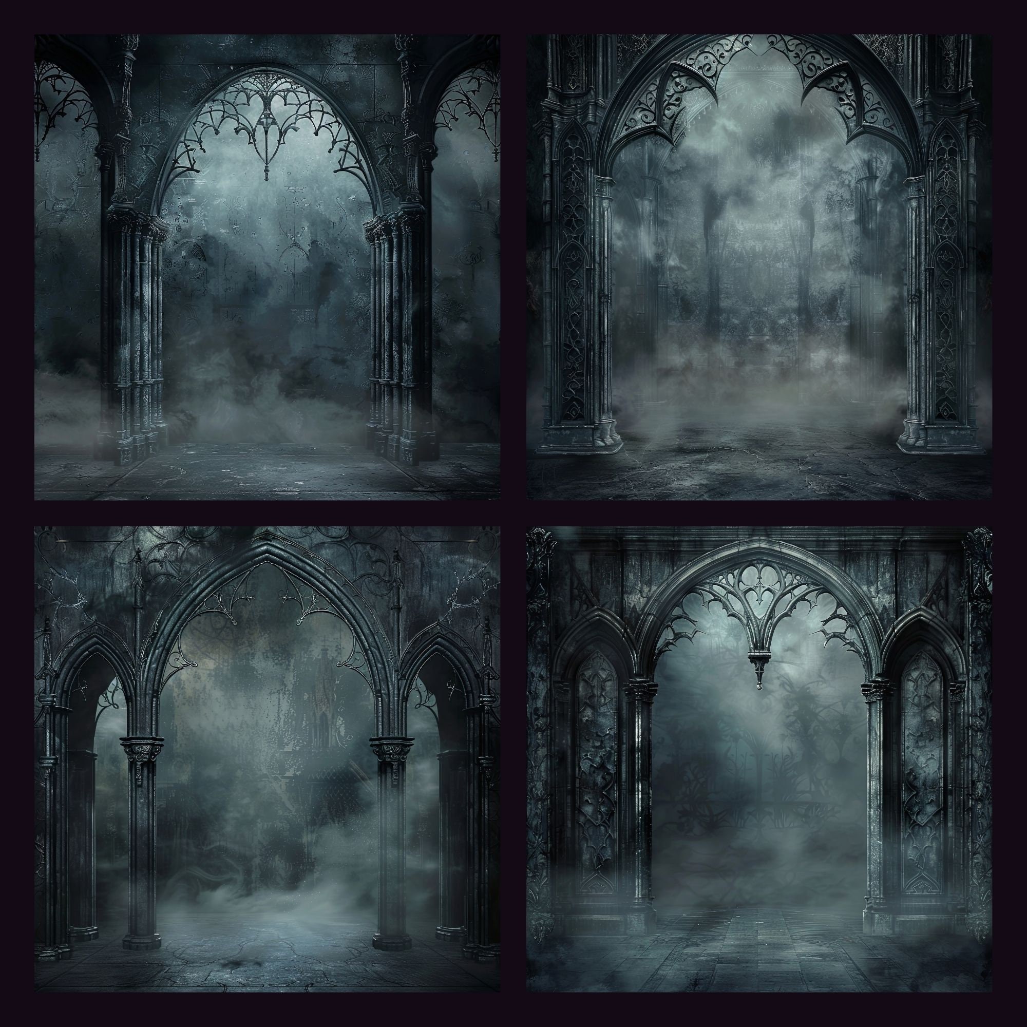 Gothic Arches Backdrop, Dark Castle Background, Spooky Midnight Overlay ...