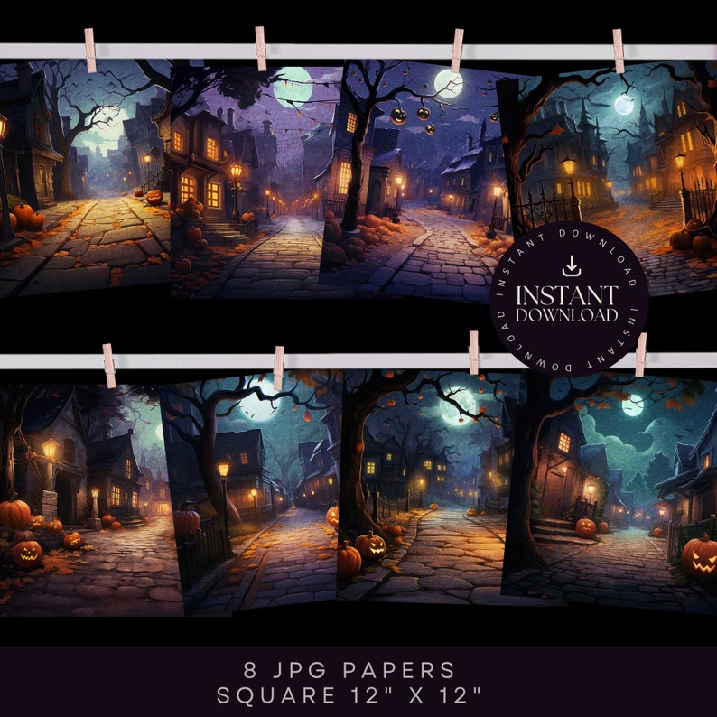 Halloween Village Backdrop, Haunted House Scene, Halloween Pumpkins ...
