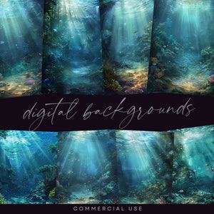 Under Sea Digital Backdrop, Ocean Theme Background, Underwater Overlay ...