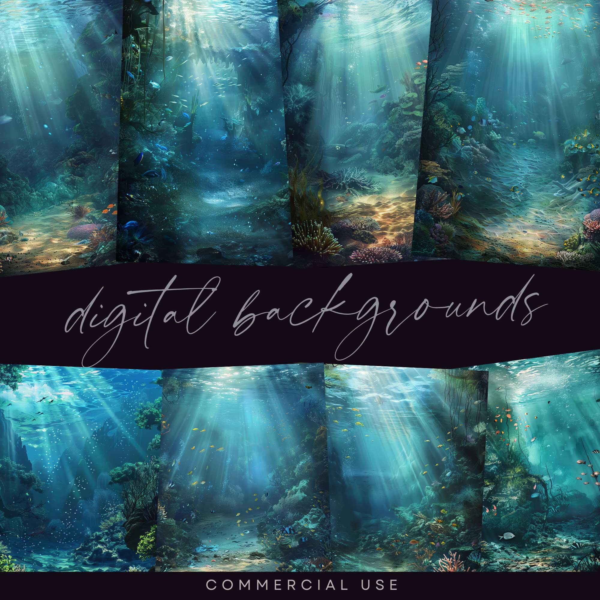 Under Sea Digital Backdrop, Ocean Theme Background, Underwater Overlay ...