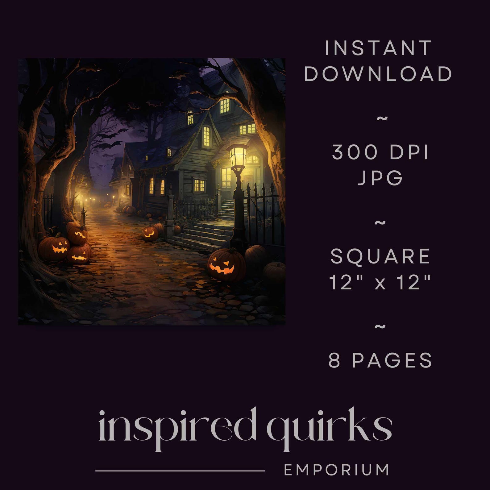 Halloween Village Backdrop, Haunted House Scene, Halloween Pumpkins ...