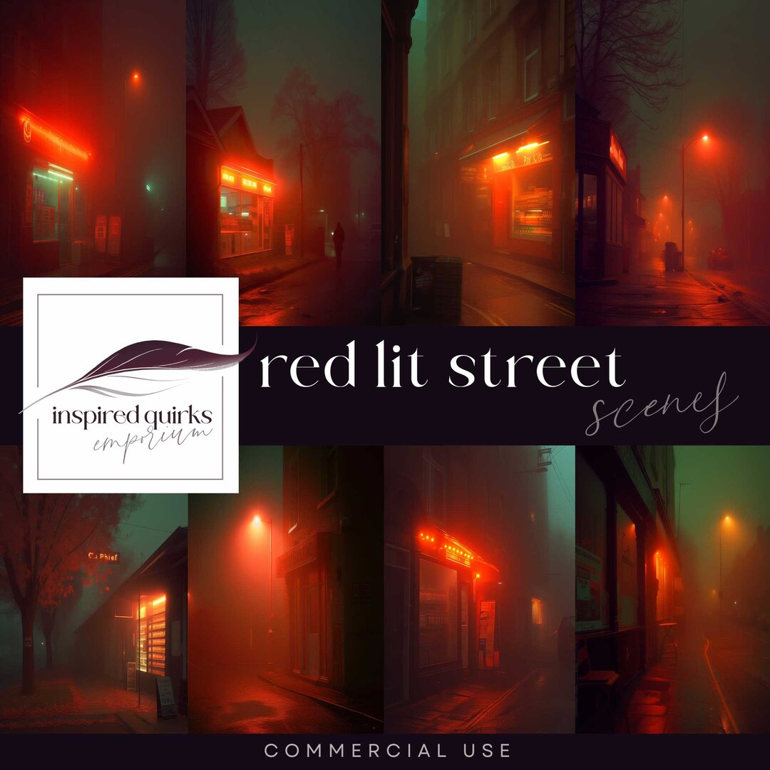 Digital Background Street, Red Lit City Street Backdrop, Streetscape ...