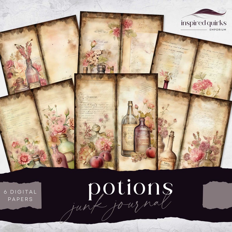 Potion Junk Journal Digital Paper, 6 Digital Journal Tall and Skinny ...