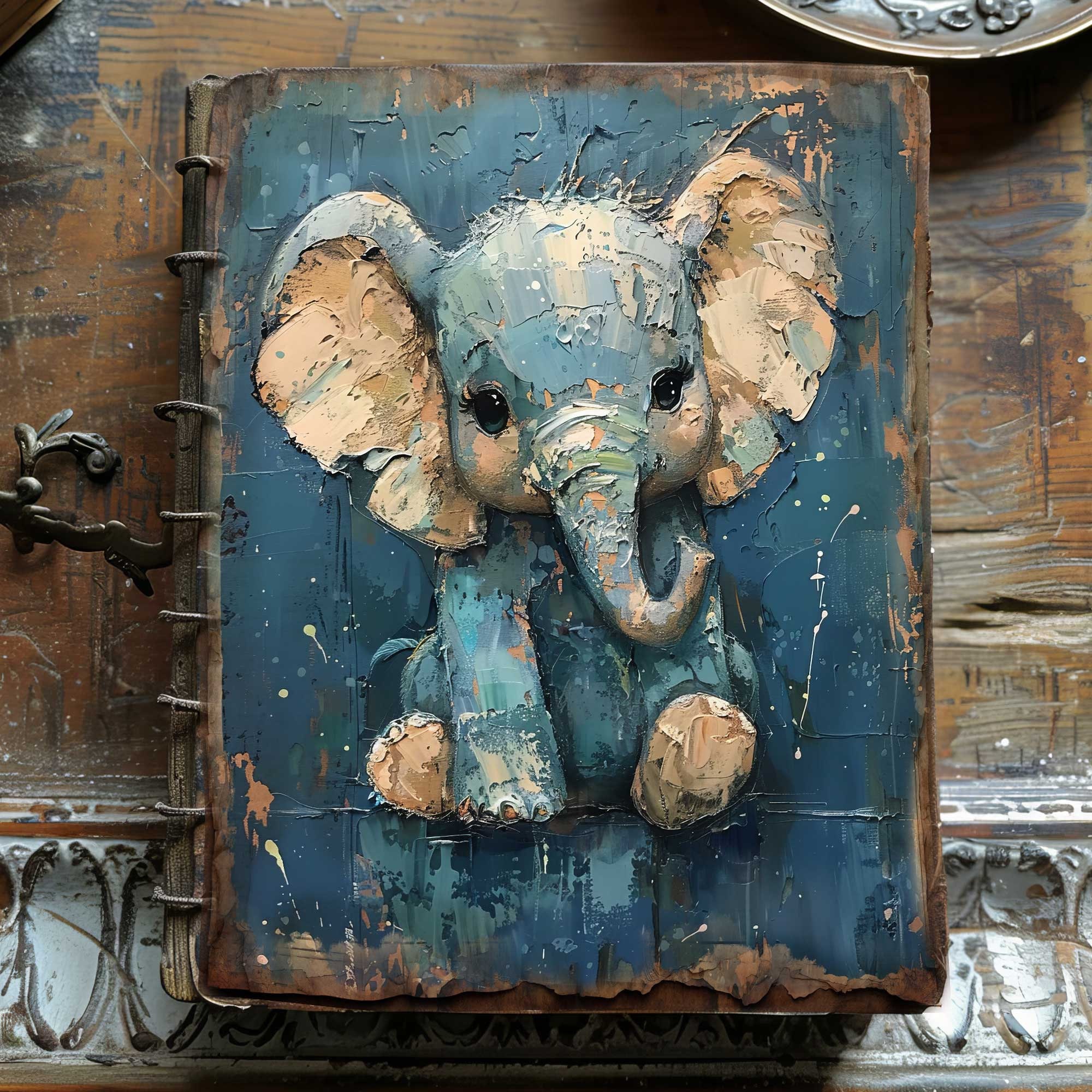 Blue Elephants Junk Journal Page, Cute Animal Backdrop, 6 Digital ...