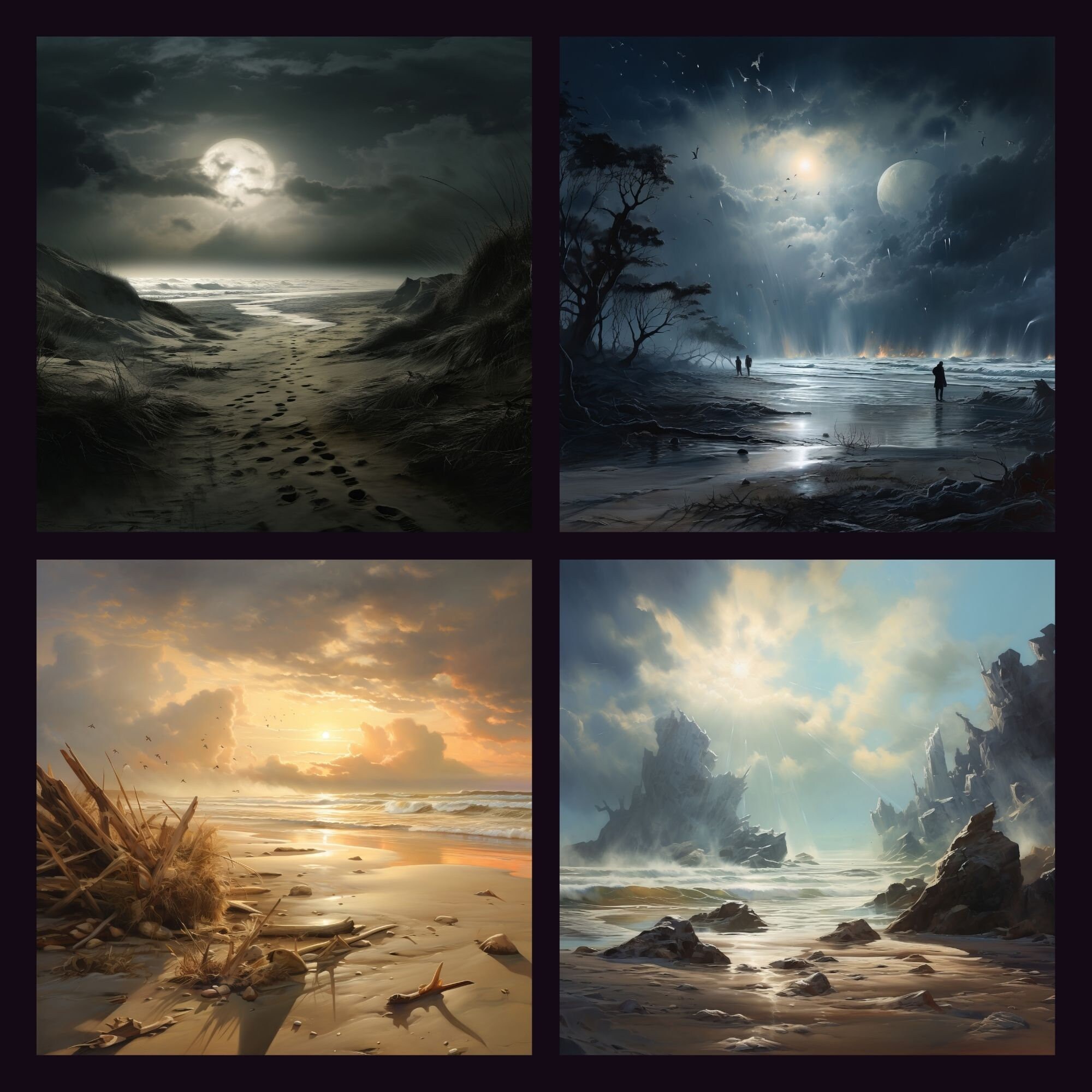 Beach Digital Background, Ocean Sunset Backdrops, Seaside Photo Scene ...