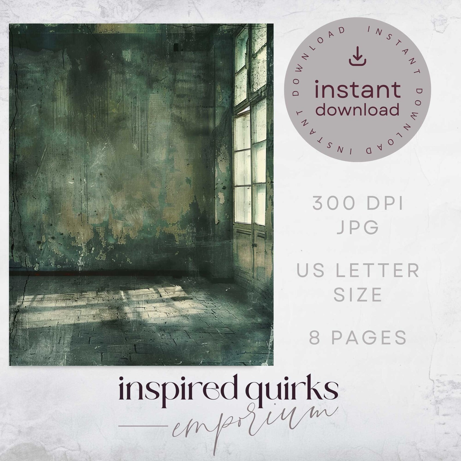 Green Grunge Studio Backdrop, Window Digital Background, Sunlight ...